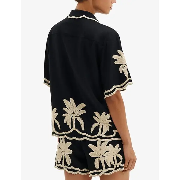 MALINA Armida Palm-embroidered Linen-blend Shirt