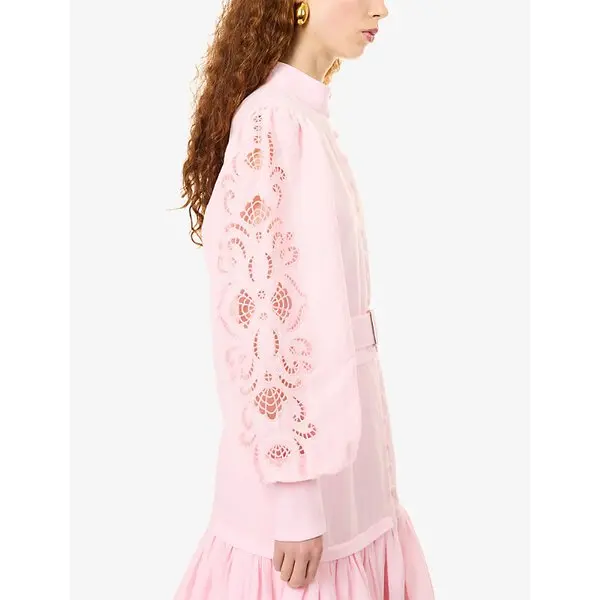 Mona Alshebil Embroidered Sleeve Belted Cotton Maxi Dress