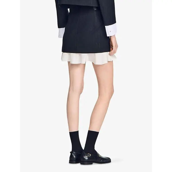 Sandro Ruffled-hem Belted Woven Mini Skirt
