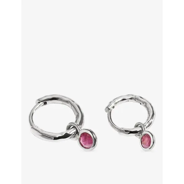 Monica Vinader Sterling And Ruby Huggie Earrings