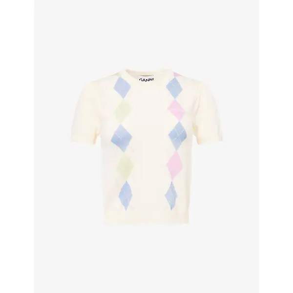 GANNI Argyle-pattern Knitted T-shirt