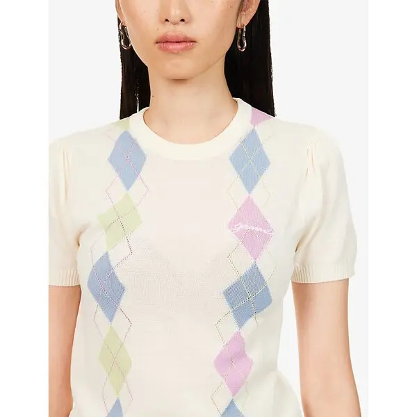 GANNI Argyle-pattern Knitted T-shirt