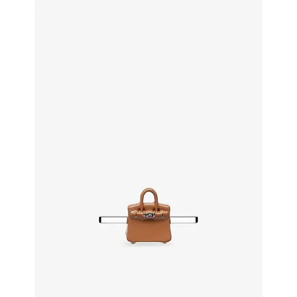 POUBEL Bag Enamel And Rhodium-plated Sterling Silver Whoop Charm - Brown