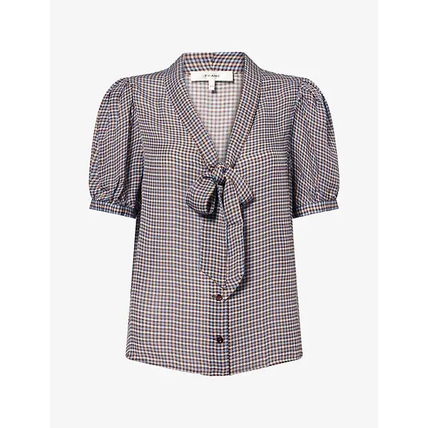 FRAME Houndstooth Silk Blouse With Scarf Tie
