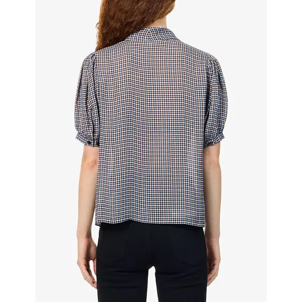 FRAME Houndstooth Silk Blouse With Scarf Tie
