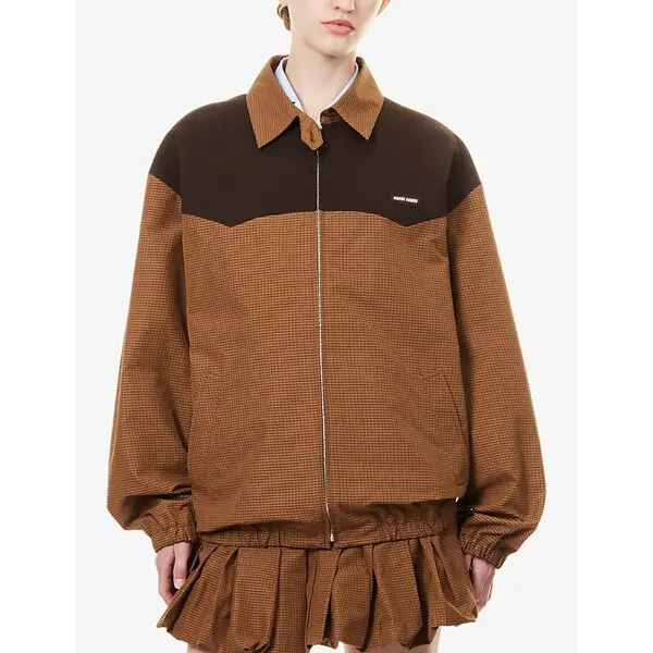 Miu Miu Checked Cotton Zip Jacket - Caramello