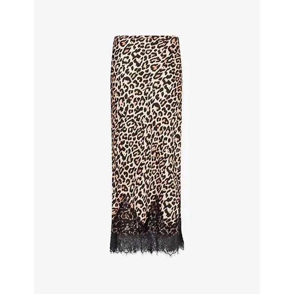 NEVER FULLY DRESSED Maeva Leopard-print Satin Midi Skirt