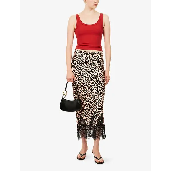 NEVER FULLY DRESSED Maeva Leopard-print Satin Midi Skirt