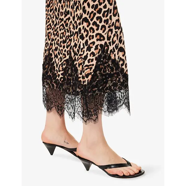NEVER FULLY DRESSED Maeva Leopard-print Satin Midi Skirt