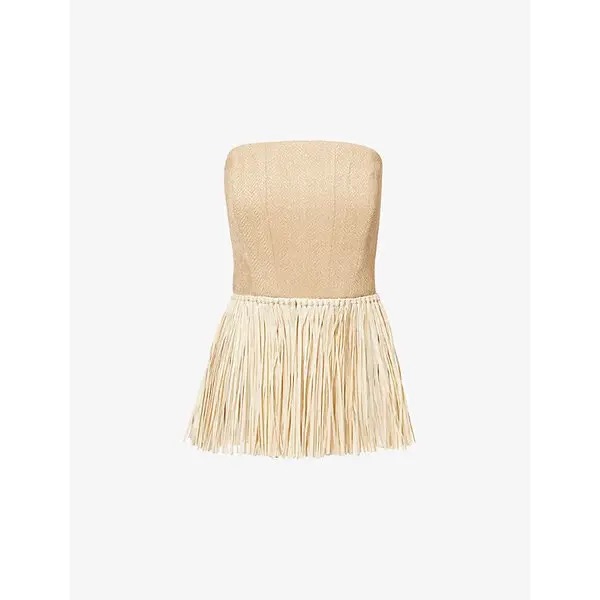 REBIRTH Sleeveless Fringed Cotton-blend Corset Top