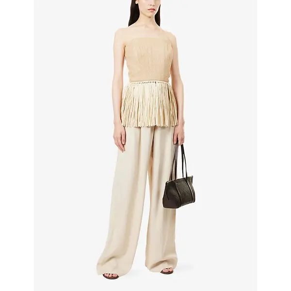 REBIRTH Sleeveless Fringed Cotton-blend Corset Top