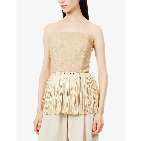 REBIRTH Sleeveless Fringed Cotton-blend Corset Top