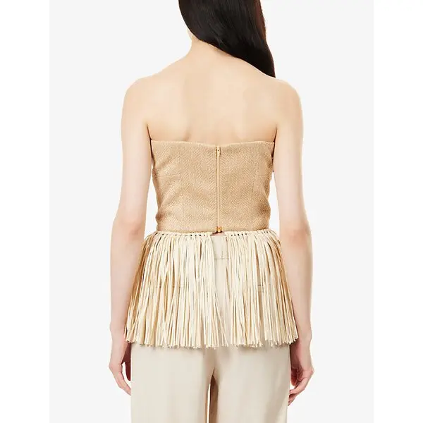 REBIRTH Sleeveless Fringed Cotton-blend Corset Top