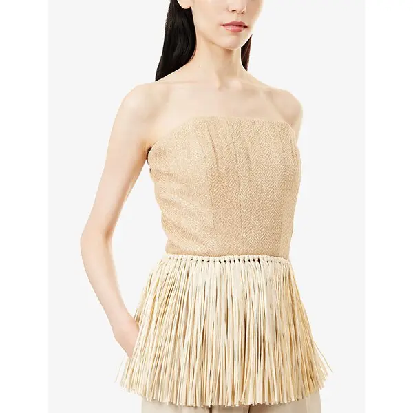 REBIRTH Sleeveless Fringed Cotton-blend Corset Top