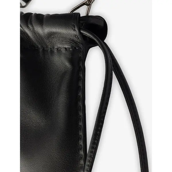Prada Leather Pouch With Drawstring Closure And Detachable Shoulder Strap - Black