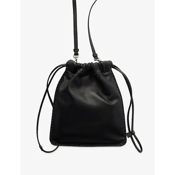 Prada Leather Pouch With Drawstring Closure And Detachable Shoulder Strap - Black