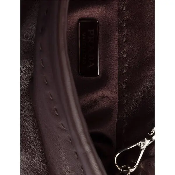 Prada Leather Pouch With Drawstring Closure And Detachable Shoulder Strap - Brown