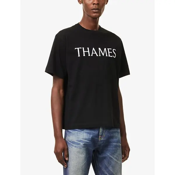 THAMES Logo-print Crew-neck Cotton T-shirt