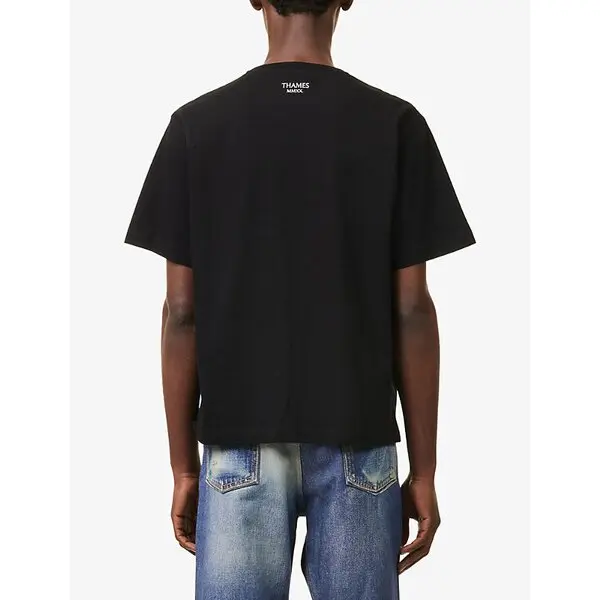 THAMES Logo-print Crew-neck Cotton T-shirt