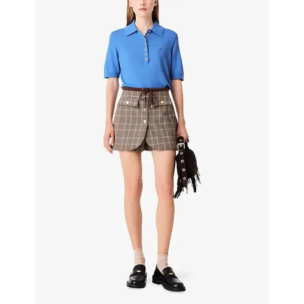 Maje Layered-effect Checked Cotton And Wool-blend Shorts