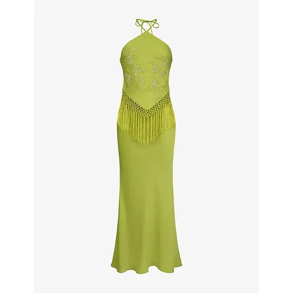 House Of Cb Embellished Halterneck Maxi Dress - Pear