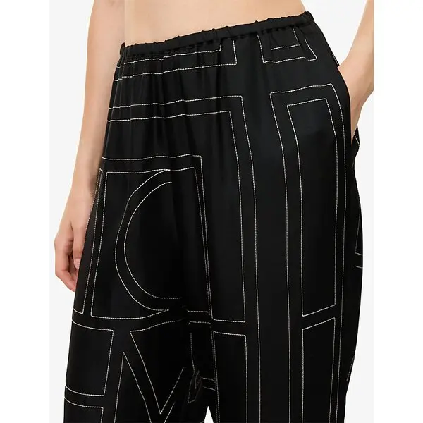 TOTEME Monogram-print Silk-twill Pyjama Bottoms - Black