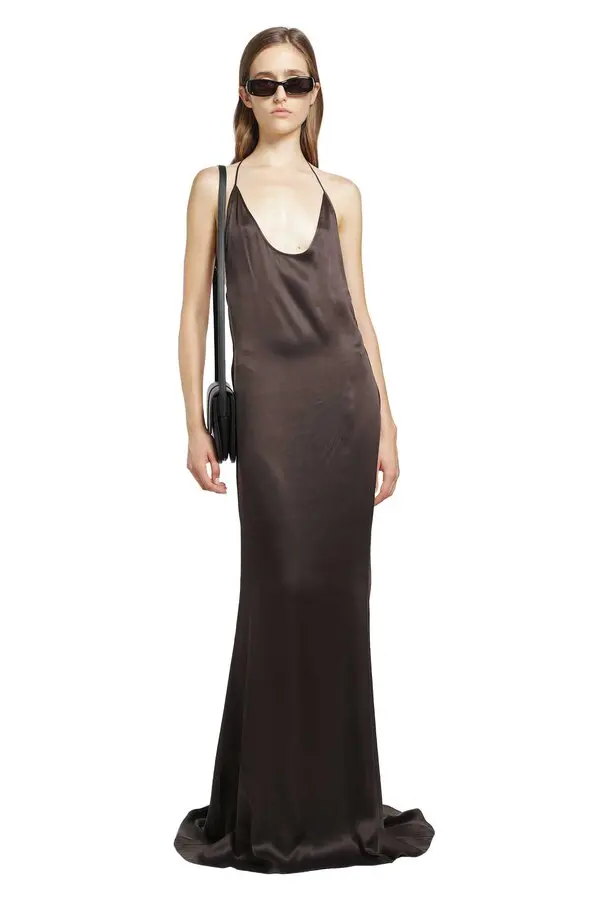 TOM FORD Silk Satin Halterneck Evening Gown - Brown
