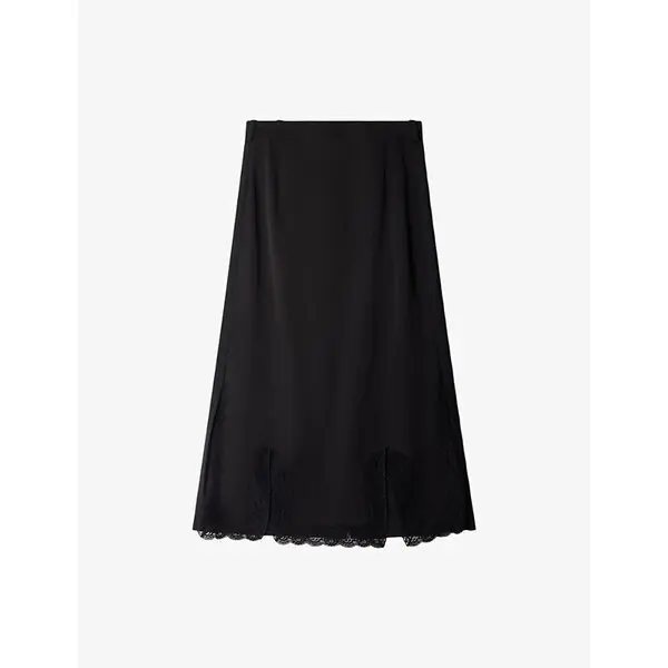 Sandro Split-hem Lace-trim Midi Skirt