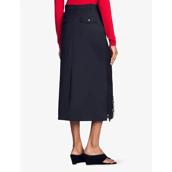 Sandro Split-hem Lace-trim Midi Skirt