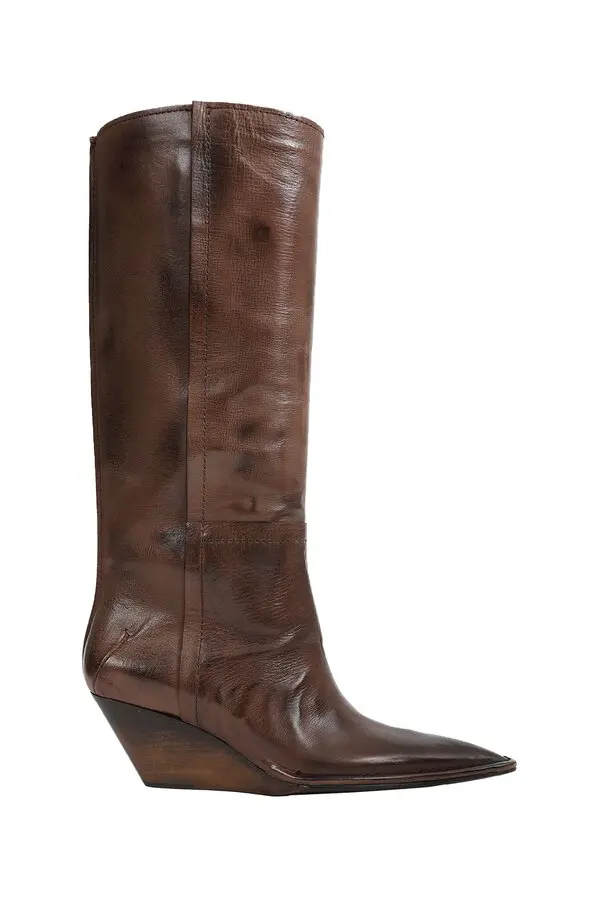 CAPASA Wedge Heel Leather Boots