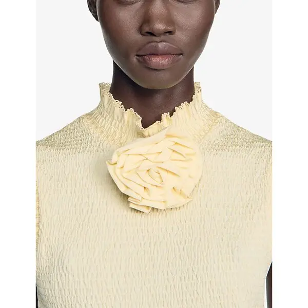 Sandro Flower Detail Smocked Stretch-woven Top - Vanilla