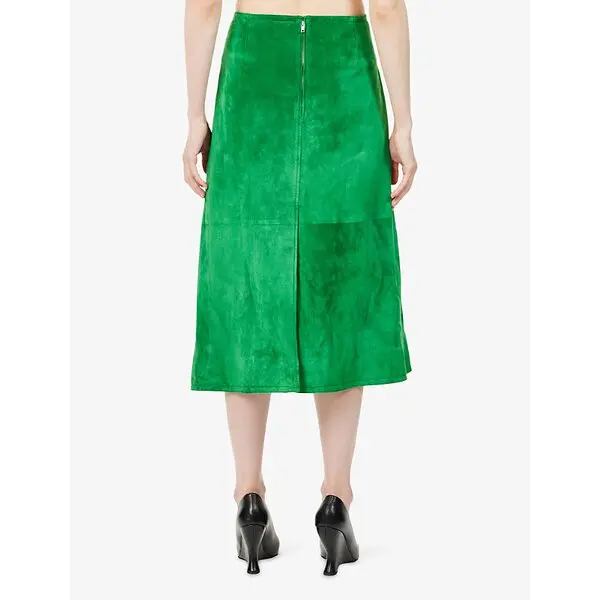 Bottega Veneta Suede Wrap Front Midi Skirt