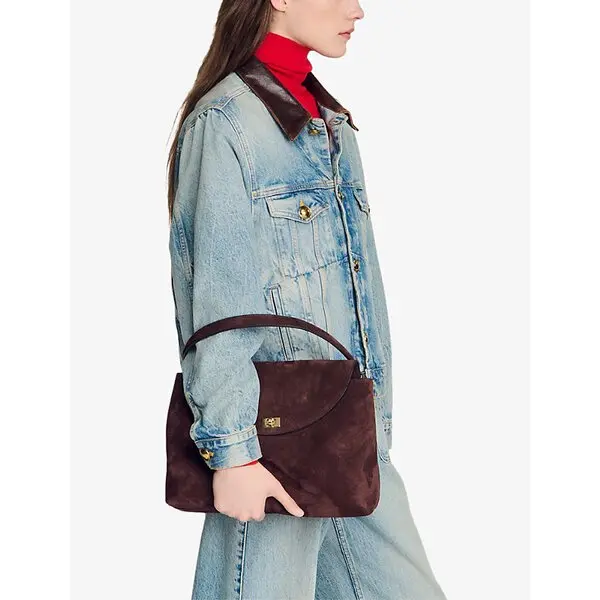 Sandro Le Grand Bazaar Suede Shoulder Bag - Brown