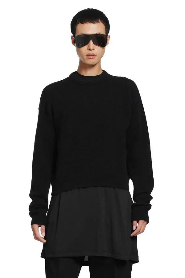 Rick Owens Dna Alpaca Twill Cropped Tower Round Neck Sweater