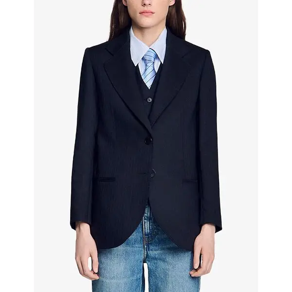 Sandro Striped Slim-fit Wool-blend Blazer