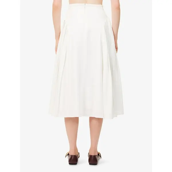YASMINA Q Pleated Linen-blend Midi Skirt