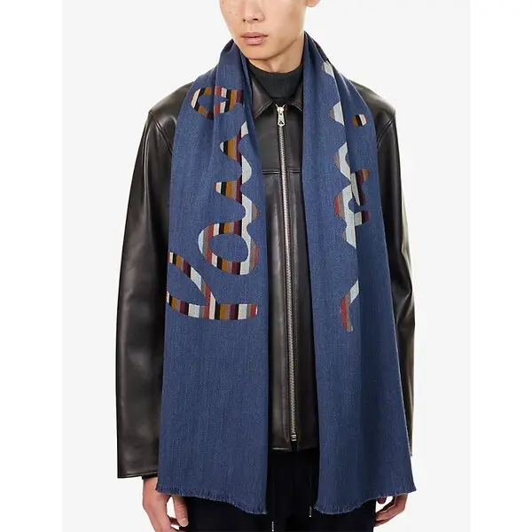 Paul Smith Striped Branded Wool Scarf