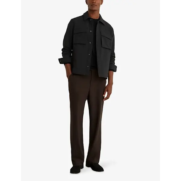 REISS Divide Patch-pocket Button-up Stretch-woven Overshirt - Black