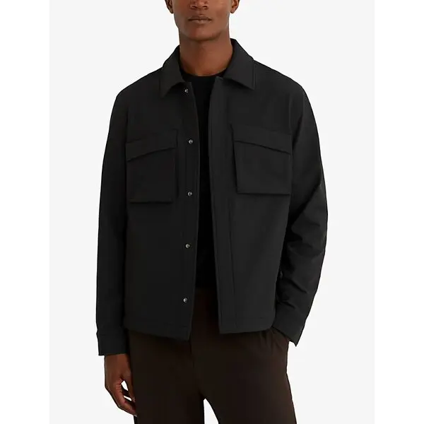 REISS Divide Patch-pocket Button-up Stretch-woven Overshirt - Black