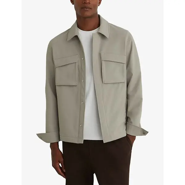 REISS Divide Patch-pocket Button-up Stretch-woven Overshirt - Stone