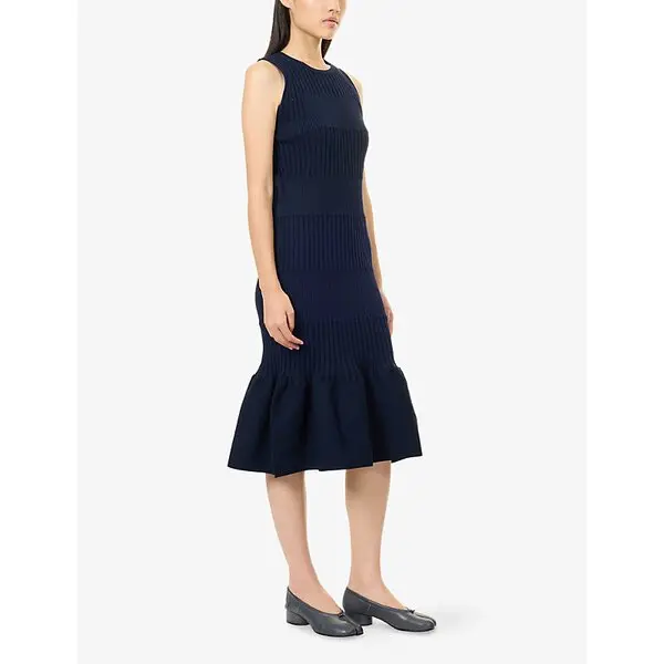 CFCL Fluted Mermaid Knitted Midi Dress - Navy