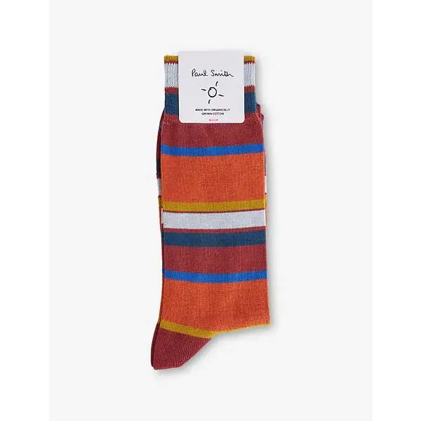 Paul Smith Signature Striped Stretch Cotton-blend Crew Socks - Orange