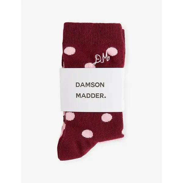 DAMSON MADDER Dot-embroidered Pack Of Two Cotton-blend Crew Socks - Multi