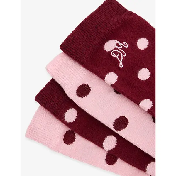 DAMSON MADDER Dot-embroidered Pack Of Two Cotton-blend Crew Socks