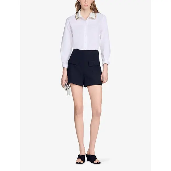 Sandro Embellished Collar Cotton Shirt