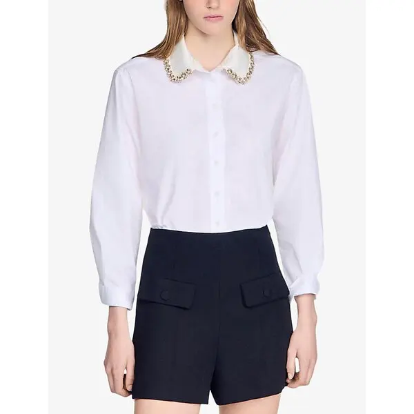 Sandro Embellished Collar Cotton Shirt