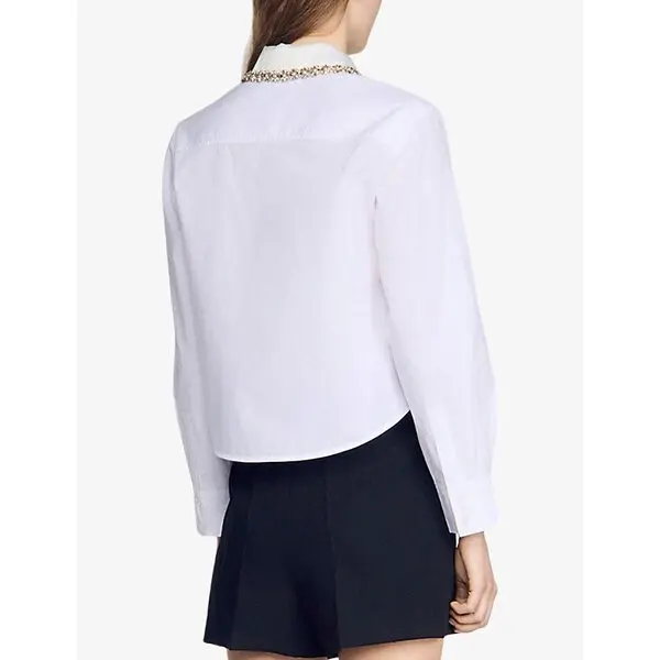 Sandro Embellished Collar Cotton Shirt
