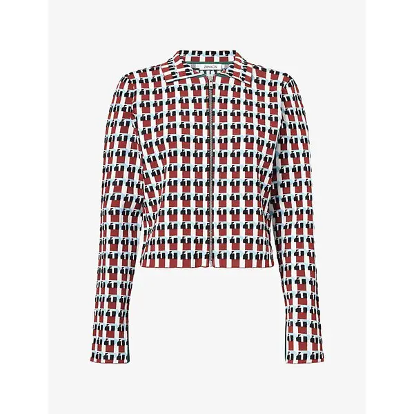 ZANKOV Geometric Pattern Jersey Zip Jacket
