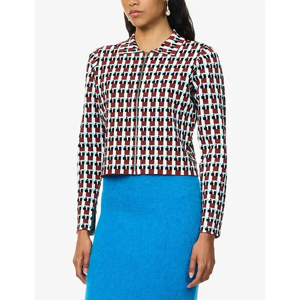 ZANKOV Geometric Pattern Jersey Zip Jacket