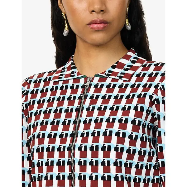 ZANKOV Geometric Pattern Jersey Zip Jacket